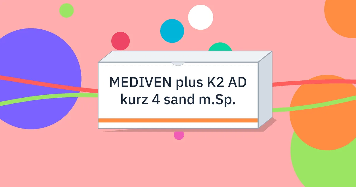 Symbolbild: Packung mit der Aufschrift MEDIVEN plus K2 AD kurz 4 sand m.Sp. (PZN 18947071) – Verfügbarkeit und Bezug in Apotheken in Frankfurt am Main