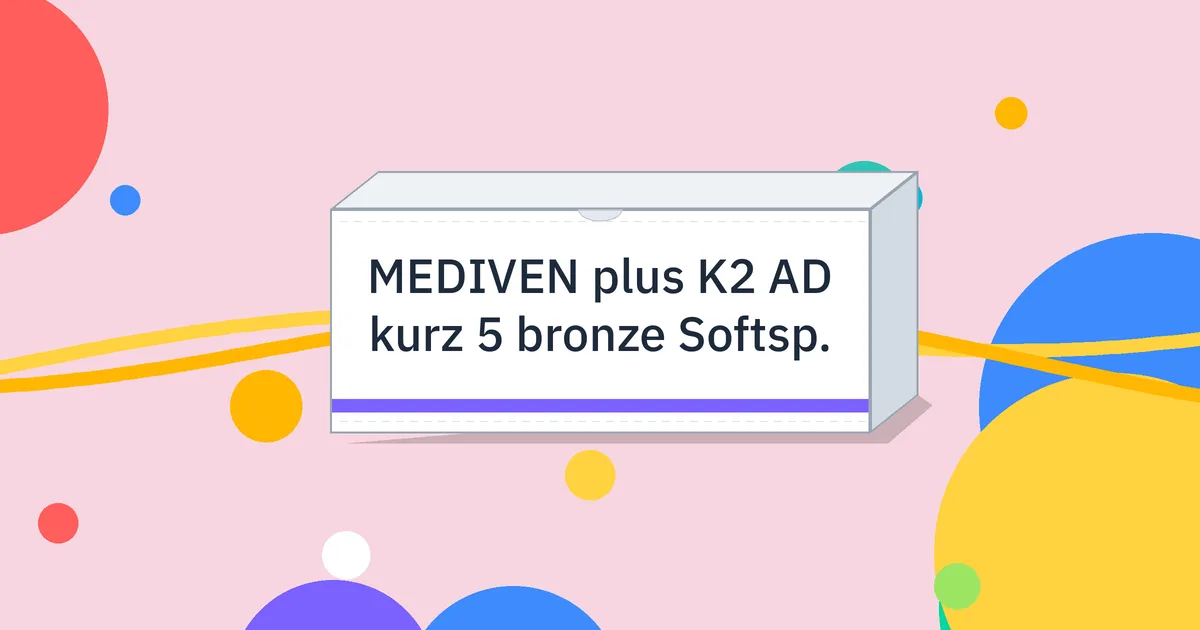 Symbolbild: Packung mit der Aufschrift MEDIVEN plus K2 AD kurz 5 bronze Softsp. (PZN 15097608) – Verfügbarkeit und Bezug in Apotheken in Frankfurt am Main