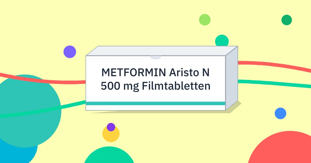 Symbolbild: Packung mit der Aufschrift METFORMIN Aristo N 500 mg Filmtabletten (PZN 05528415) – Verfügbarkeit und Bezug in Apotheken in Frankfurt am Main