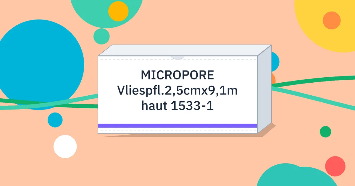 Symbolbild: Packung mit der Aufschrift MICROPORE Vliespfl.2,5cmx9,1m haut 1533-1 (PZN 19814886) – Verfügbarkeit und Bezug in Apotheken in Frankfurt am Main