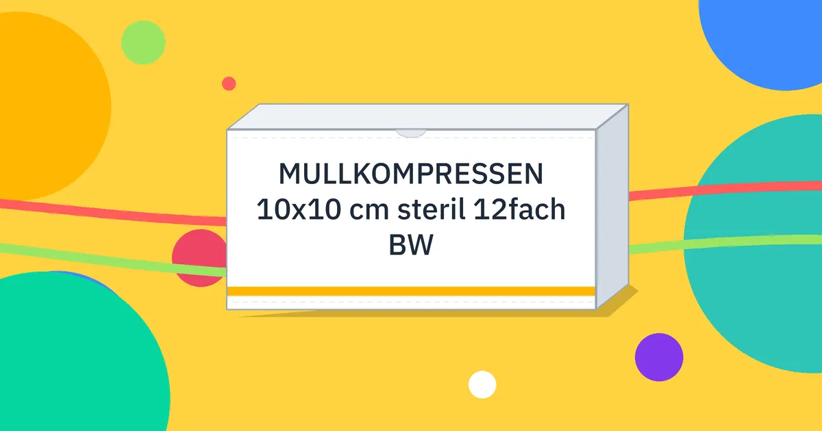 Symbolbild: Packung mit der Aufschrift MULLKOMPRESSEN 10x10 cm steril 12fach BW (PZN 07259178) – Verfügbarkeit und Bezug in Apotheken in Frankfurt am Main