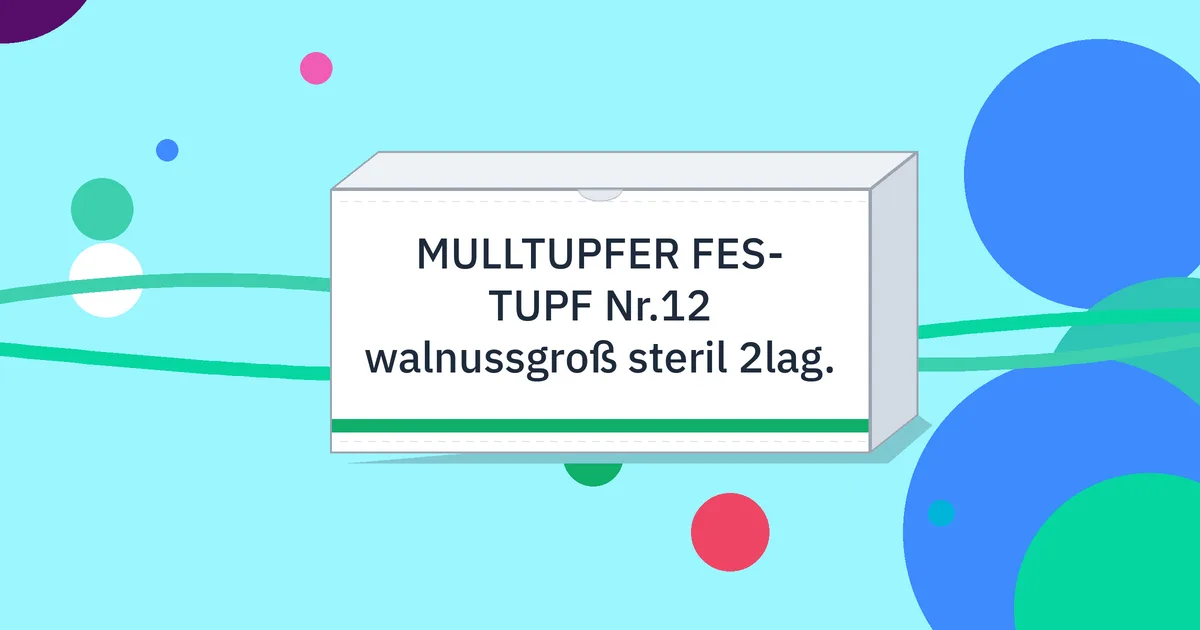 Symbolbild: Packung mit der Aufschrift MULLTUPFER FES-TUPF Nr.12 walnussgroß steril 2lag. (PZN 14266606) – Verfügbarkeit und Bezug in Apotheken in Frankfurt am Main