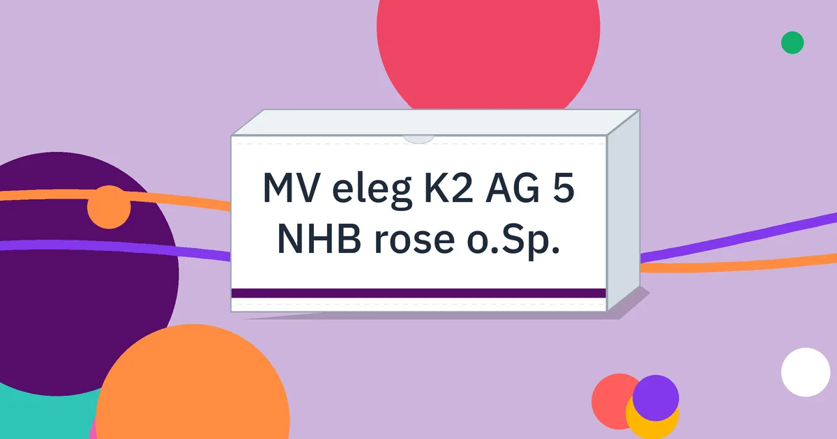 Symbolbild: Packung mit der Aufschrift MV eleg K2 AG 5 NHB rose o.Sp. (PZN 15730158) – Verfügbarkeit und Bezug in Apotheken in Frankfurt am Main