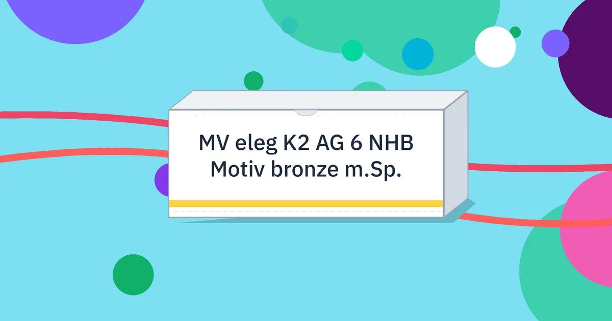 Symbolbild: Packung mit der Aufschrift MV eleg K2 AG 6 NHB Motiv bronze m.Sp. (PZN 15722377) – Verfügbarkeit und Bezug in Apotheken in Frankfurt am Main