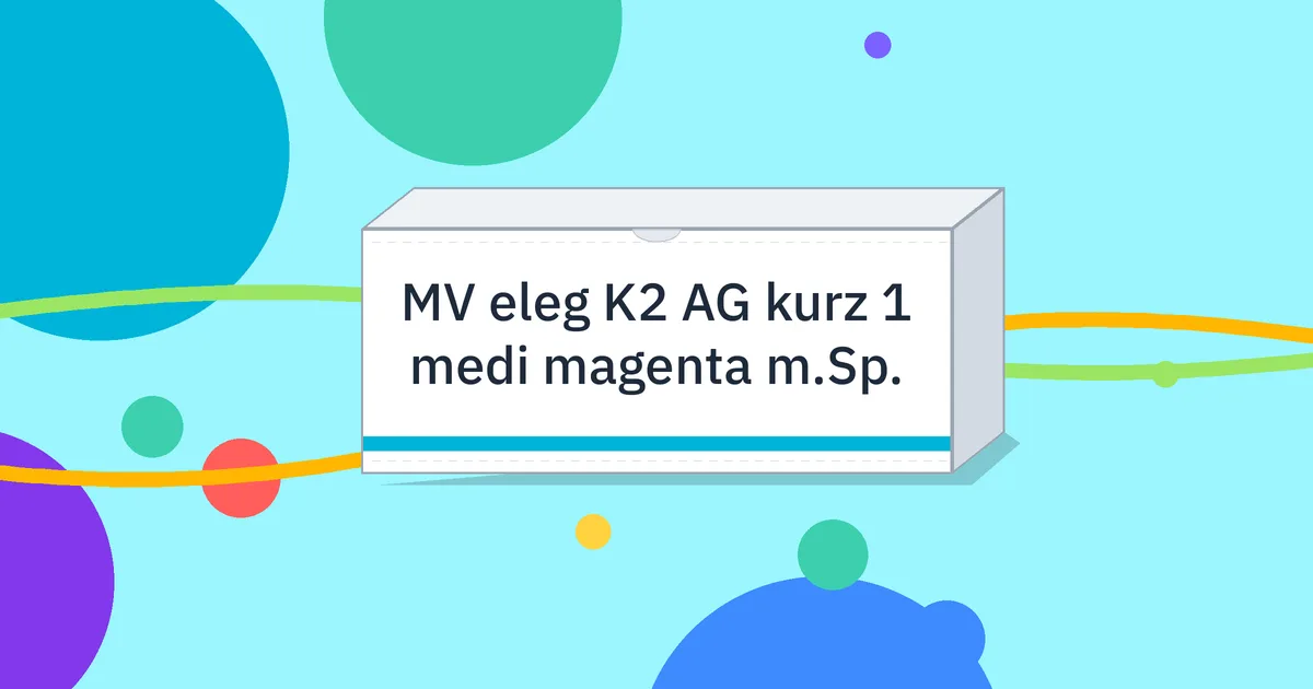 Symbolbild: Packung mit der Aufschrift MV eleg K2 AG kurz 1 medi magenta m.Sp. (PZN 14637824) – Verfügbarkeit und Bezug in Apotheken in Frankfurt am Main