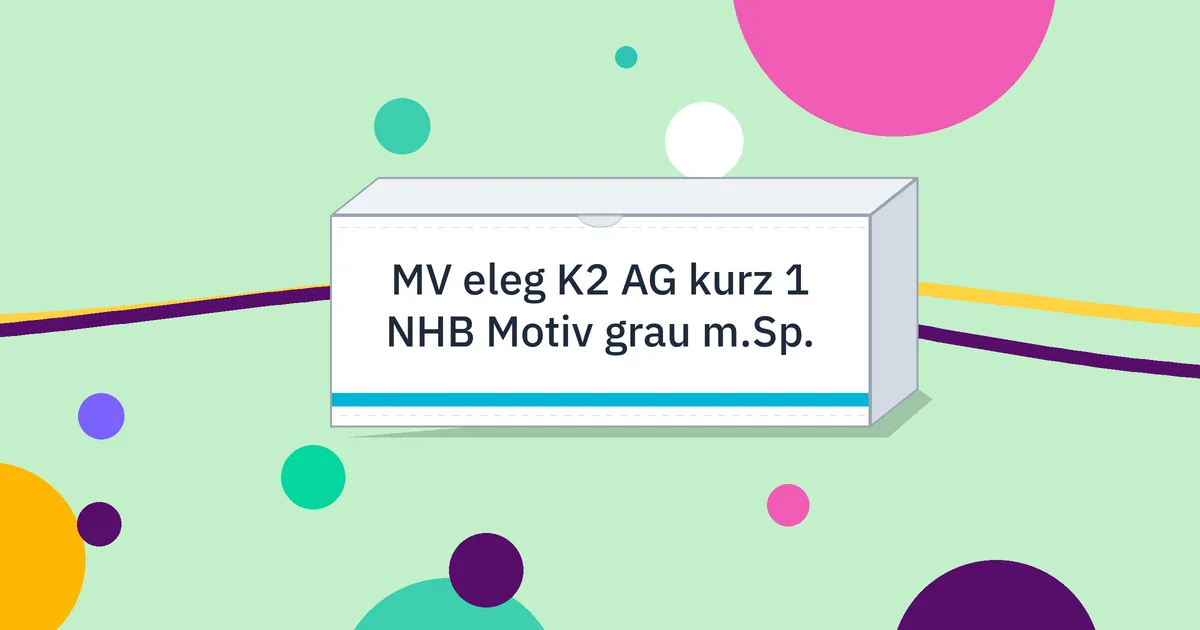 Symbolbild: Packung mit der Aufschrift MV eleg K2 AG kurz 1 NHB Motiv grau m.Sp. (PZN 18926442) – Verfügbarkeit und Bezug in Apotheken in Frankfurt am Main
