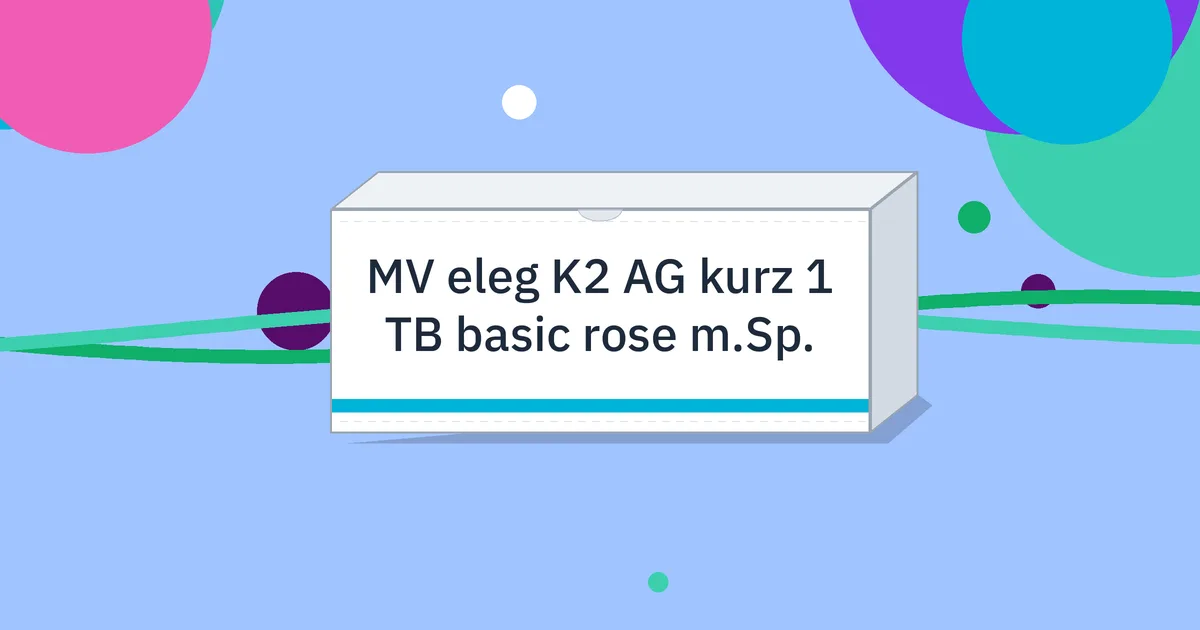 Symbolbild: Packung mit der Aufschrift MV eleg K2 AG kurz 1 TB basic rose m.Sp. (PZN 14698441) – Verfügbarkeit und Bezug in Apotheken in Frankfurt am Main