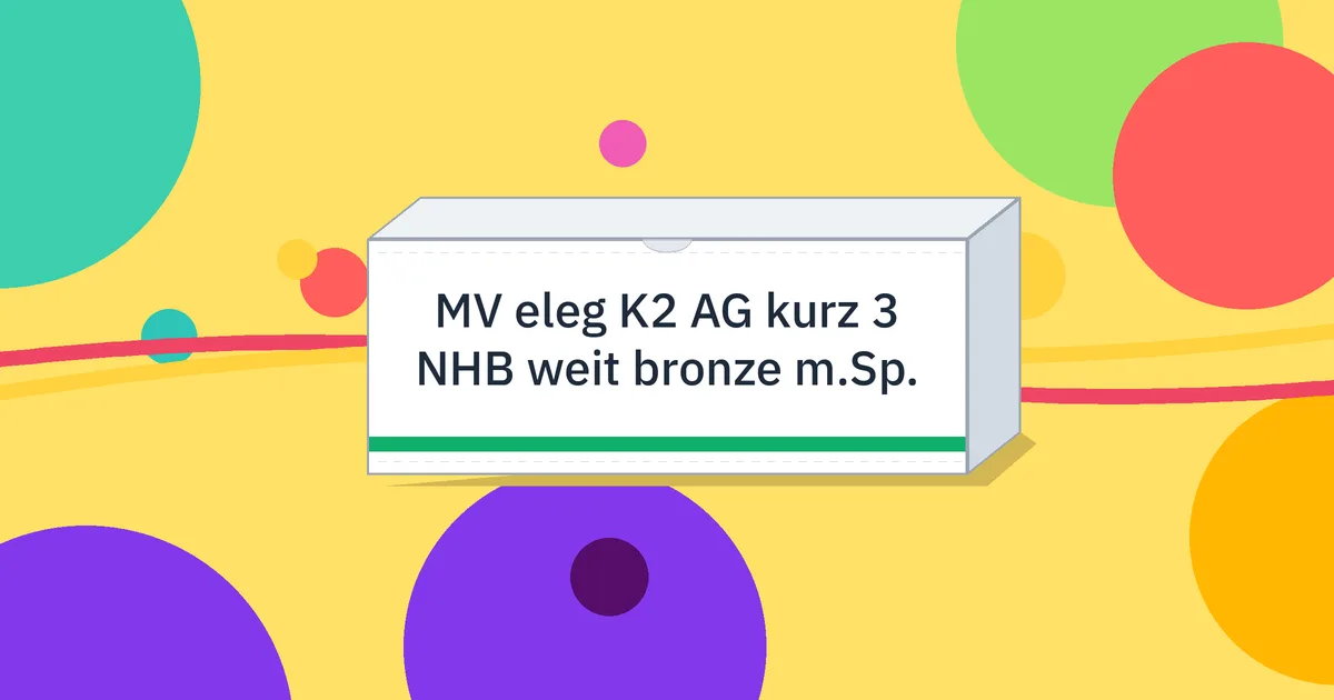 Symbolbild: Packung mit der Aufschrift MV eleg K2 AG kurz 3 NHB weit bronze m.Sp. (PZN 15714828) – Verfügbarkeit und Bezug in Apotheken in Frankfurt am Main