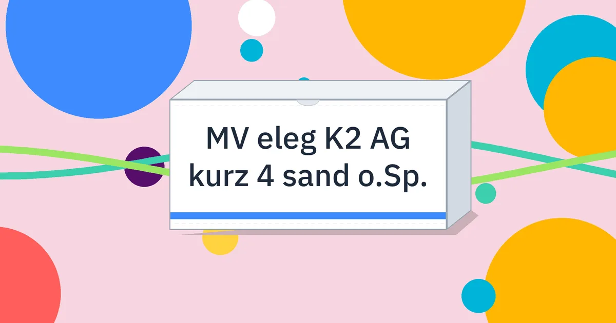 Symbolbild: Packung mit der Aufschrift MV eleg K2 AG kurz 4 sand o.Sp. (PZN 18924839) – Verfügbarkeit und Bezug in Apotheken in Frankfurt am Main