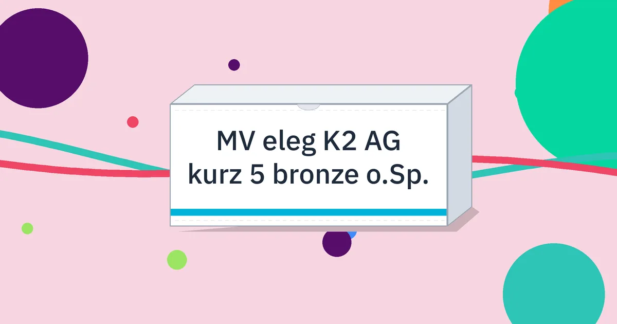 Symbolbild: Packung mit der Aufschrift MV eleg K2 AG kurz 5 bronze o.Sp. (PZN 14717233) – Verfügbarkeit und Bezug in Apotheken in Frankfurt am Main