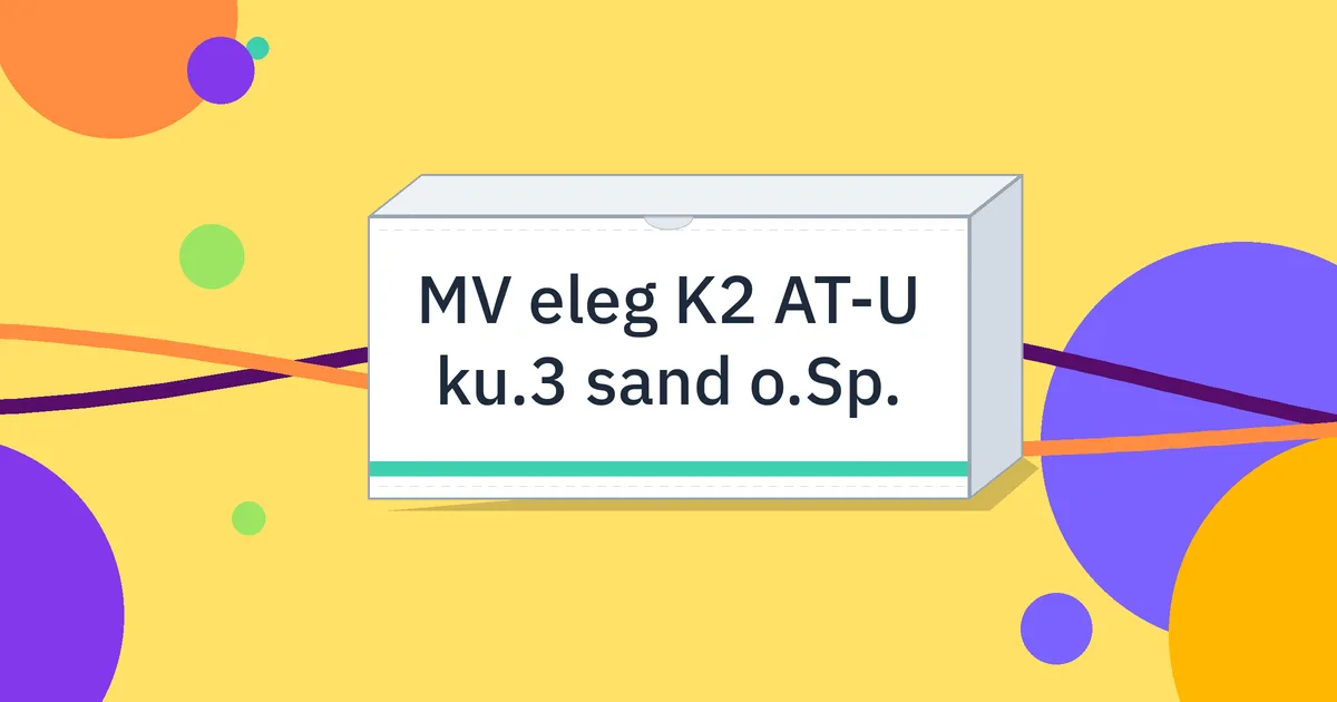 Symbolbild: Packung mit der Aufschrift MV eleg K2 AT-U ku.3 sand o.Sp. (PZN 18923828) – Verfügbarkeit und Bezug in Apotheken in Frankfurt am Main