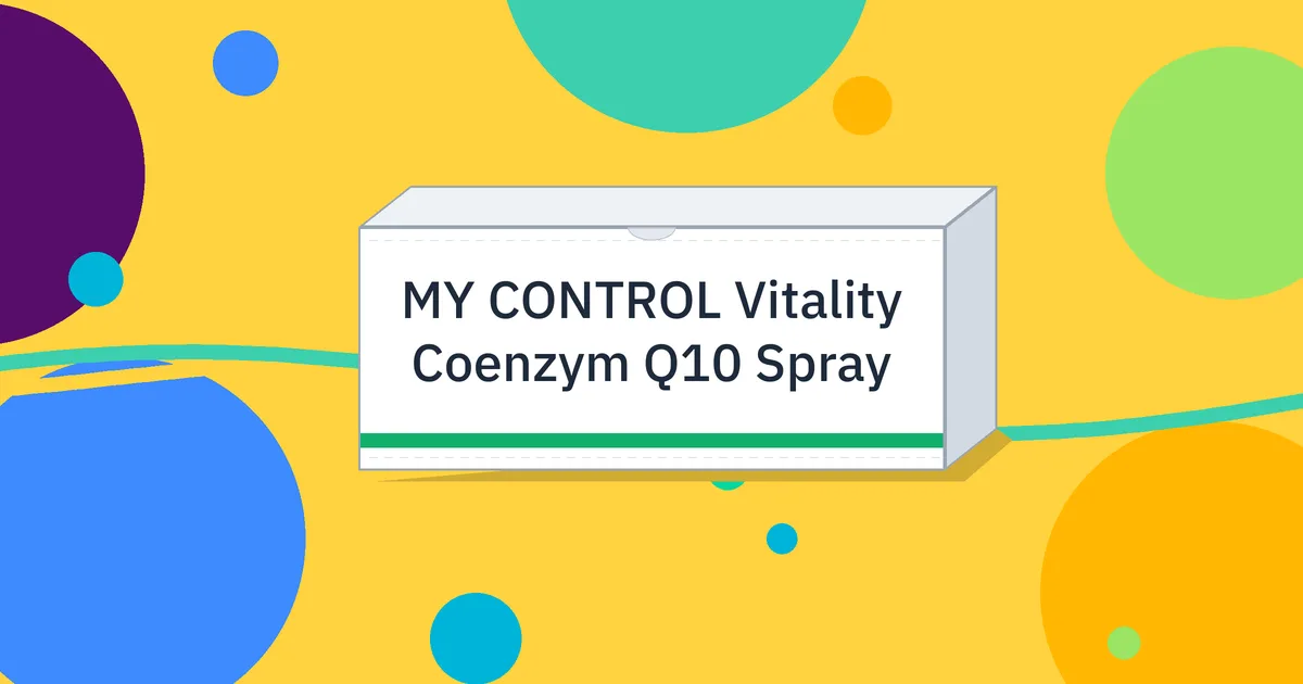 Symbolbild: Packung mit der Aufschrift MY CONTROL Vitality Coenzym Q10 Spray (PZN 19548930) – Verfügbarkeit und Bezug in Apotheken in Frankfurt am Main