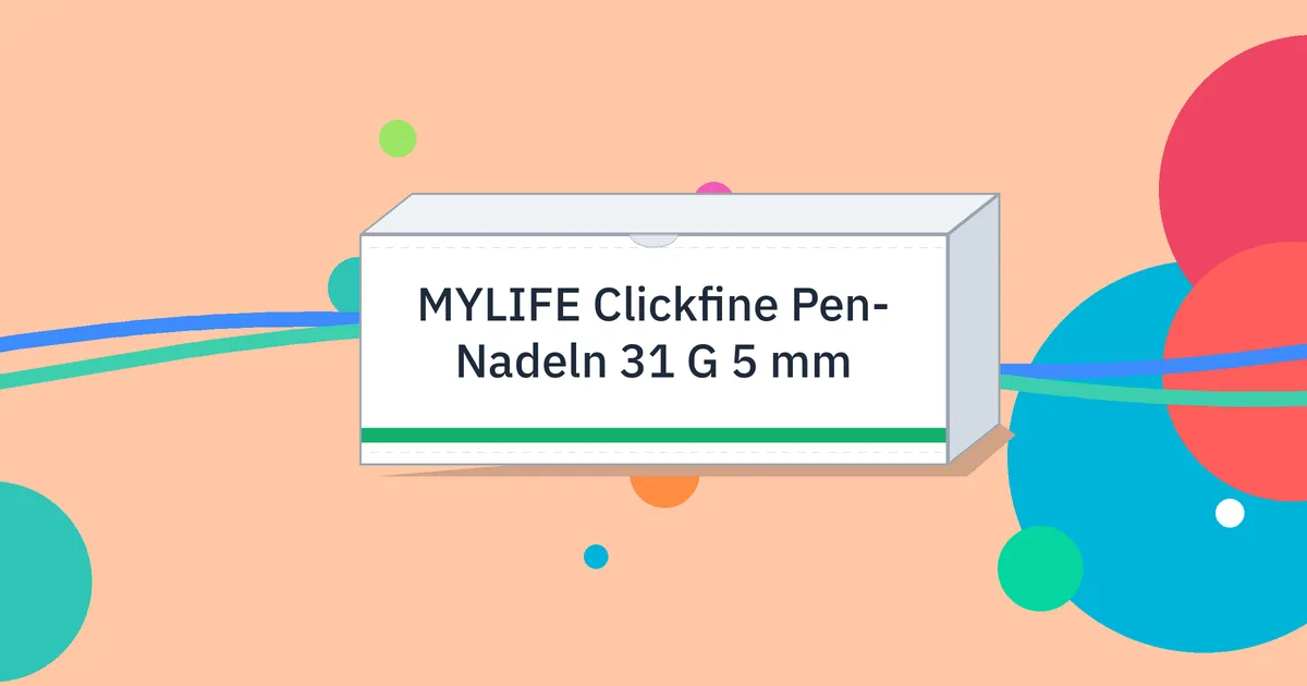 Symbolbild: Packung mit der Aufschrift MYLIFE Clickfine Pen-Nadeln 31 G 5 mm (PZN 13331721) – Verfügbarkeit und Bezug in Apotheken in Frankfurt am Main