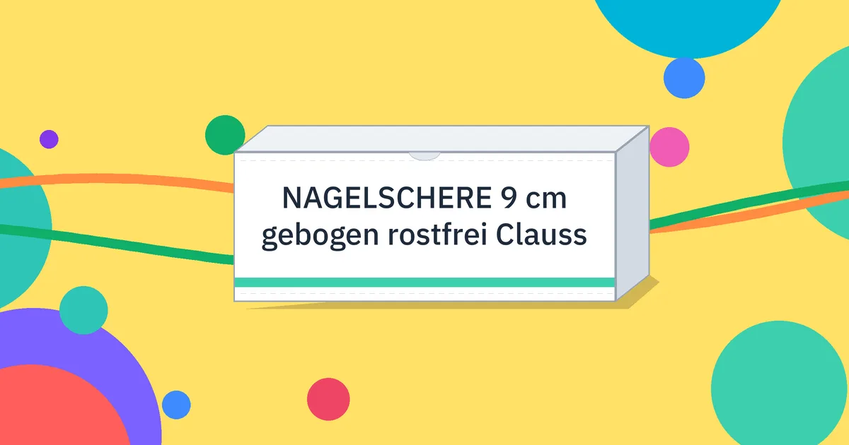 Symbolbild: Packung mit der Aufschrift NAGELSCHERE 9 cm gebogen rostfrei Clauss (PZN 16880084) – Verfügbarkeit und Bezug in Apotheken in Frankfurt am Main