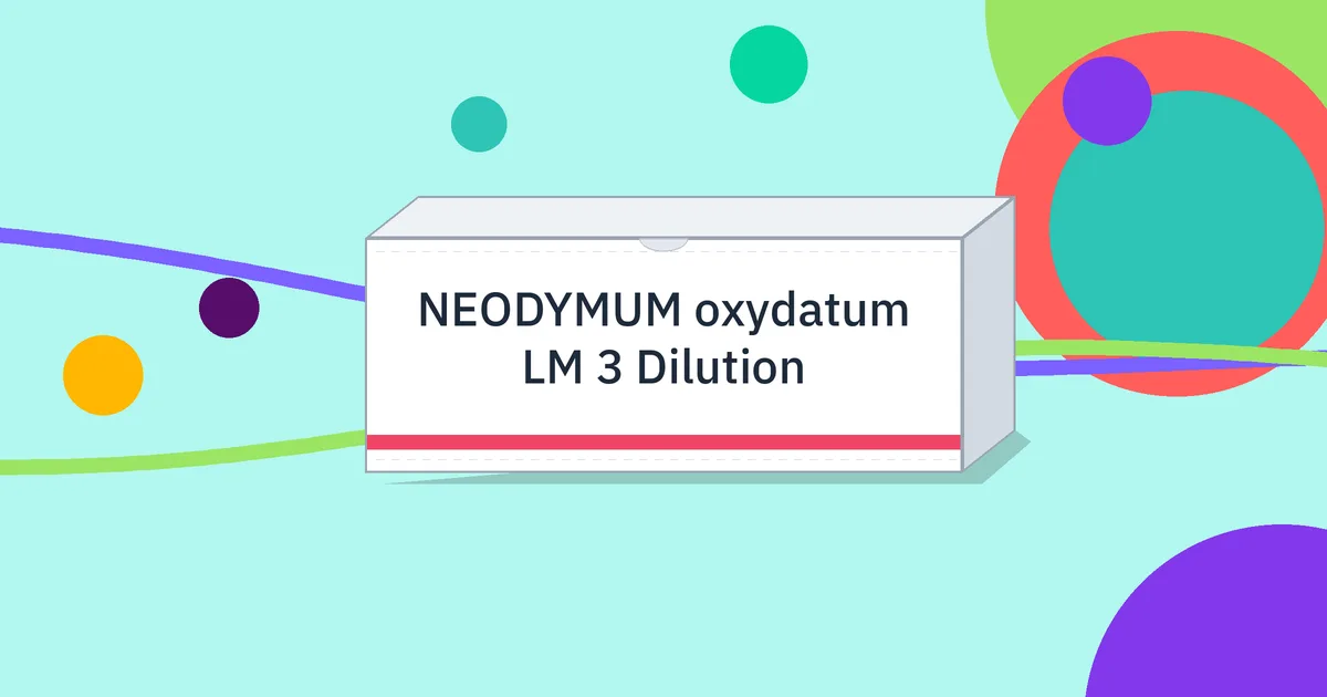Symbolbild: Packung mit der Aufschrift NEODYMUM oxydatum LM 3 Dilution (PZN 13617593) – Verfügbarkeit und Bezug in Apotheken in Frankfurt am Main