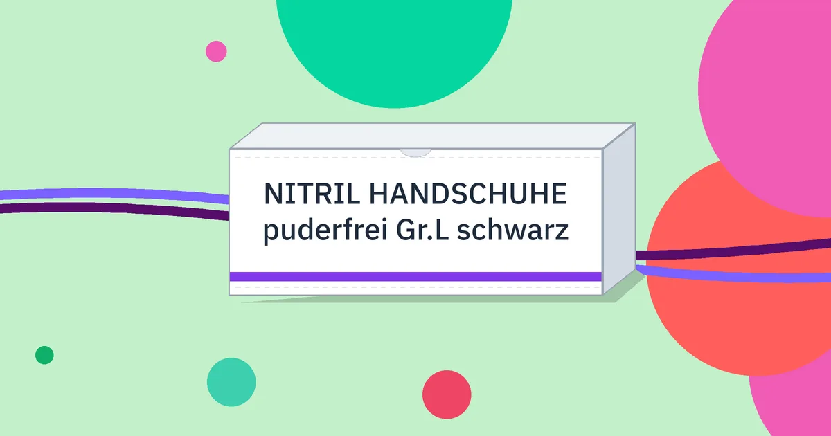 Symbolbild: Packung mit der Aufschrift NITRIL HANDSCHUHE puderfrei Gr.L schwarz (PZN 03763750) – Verfügbarkeit und Bezug in Apotheken in Frankfurt am Main