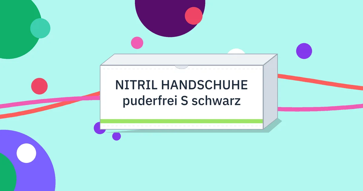 Symbolbild: Packung mit der Aufschrift NITRIL HANDSCHUHE puderfrei S schwarz (PZN 09617245) – Verfügbarkeit und Bezug in Apotheken in Frankfurt am Main