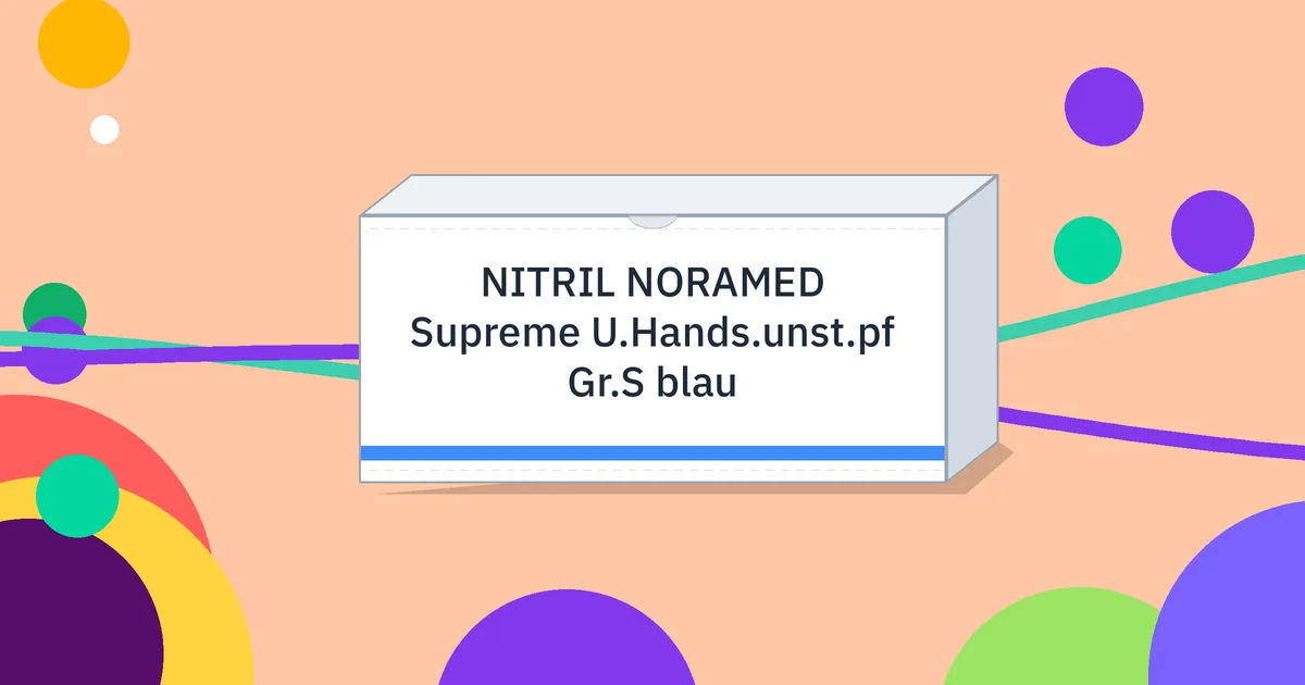 Symbolbild: Packung mit der Aufschrift NITRIL NORAMED Supreme U.Hands.unst.pf Gr.S blau (PZN 15745349) – Verfügbarkeit und Bezug in Apotheken in Frankfurt am Main