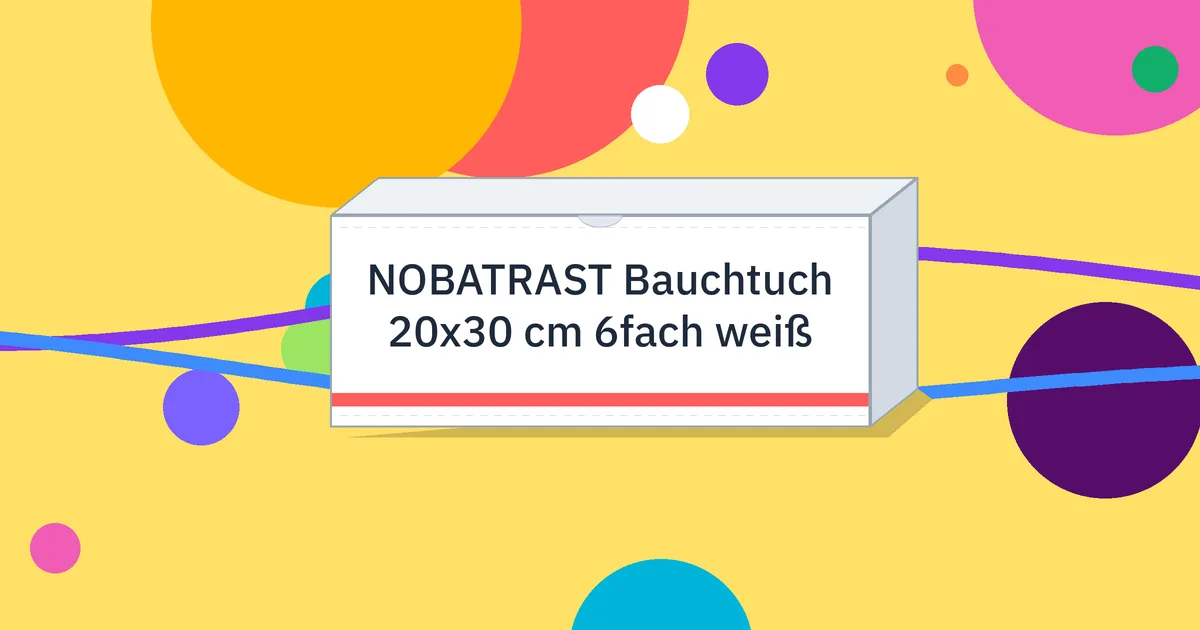 Symbolbild: Packung mit der Aufschrift NOBATRAST Bauchtuch 20x30 cm 6fach weiß (PZN 08405506) – Verfügbarkeit und Bezug in Apotheken in Frankfurt am Main