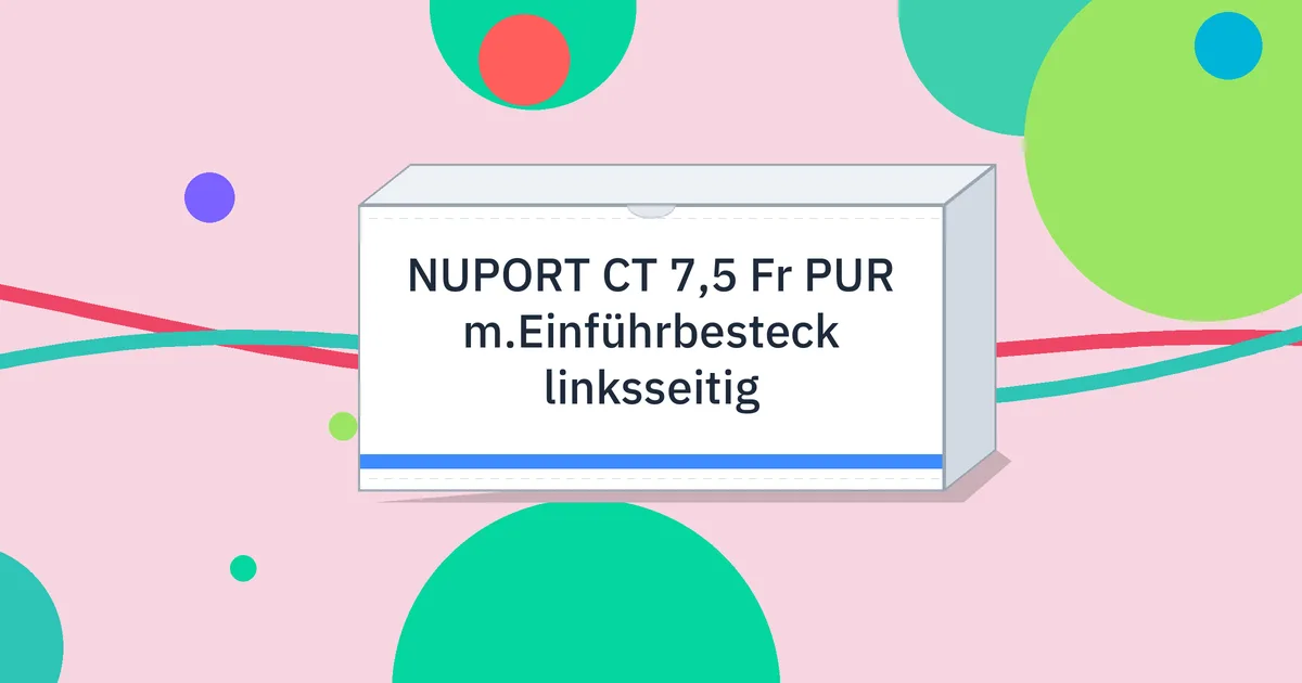 Symbolbild: Packung mit der Aufschrift NUPORT CT 7,5 Fr PUR m.Einführbesteck linksseitig (PZN 10929010) – Verfügbarkeit und Bezug in Apotheken in Frankfurt am Main