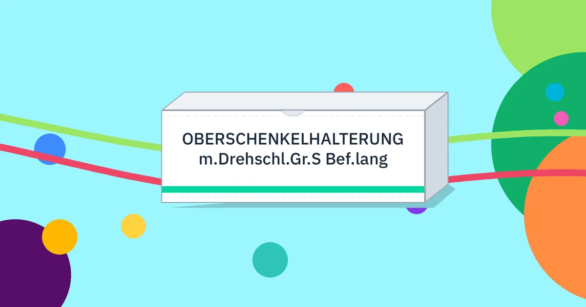 Symbolbild: Packung mit der Aufschrift OBERSCHENKELHALTERUNG m.Drehschl.Gr.S Bef.lang (PZN 11568689) – Verfügbarkeit und Bezug in Apotheken in Frankfurt am Main