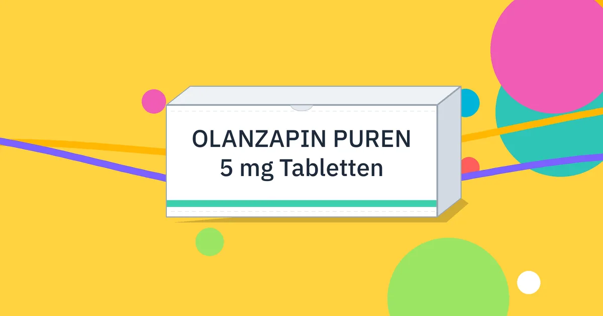 Symbolbild: Packung mit der Aufschrift OLANZAPIN PUREN 5 mg Tabletten (PZN 13422464) – Verfügbarkeit und Bezug in Apotheken in Frankfurt am Main