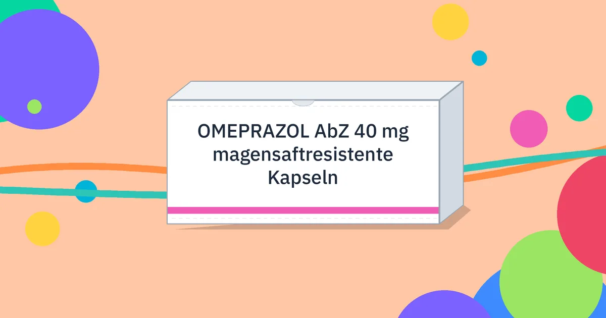 Symbolbild: Packung mit der Aufschrift OMEPRAZOL AbZ 40 mg magensaftresistente Kapseln (PZN 04102341) – Verfügbarkeit und Bezug in Apotheken in Frankfurt am Main