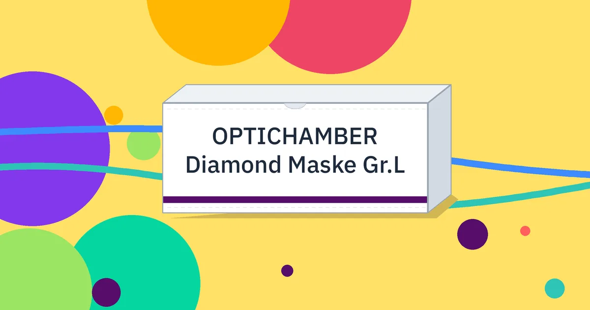 Symbolbild: Packung mit der Aufschrift OPTICHAMBER Diamond Maske Gr.L (PZN 18080904) – Verfügbarkeit und Bezug in Apotheken in Frankfurt am Main
