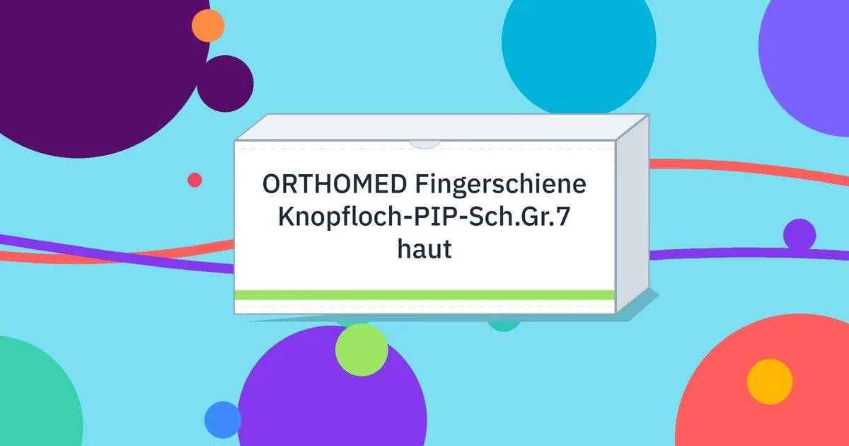Symbolbild: Packung mit der Aufschrift ORTHOMED Fingerschiene Knopfloch-PIP-Sch.Gr.7 haut (PZN 19466801) – Verfügbarkeit und Bezug in Apotheken in Frankfurt am Main