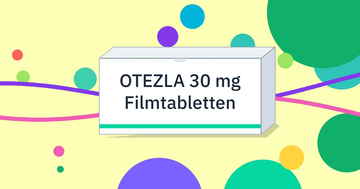 Symbolbild: Packung mit der Aufschrift OTEZLA 30 mg Filmtabletten (PZN 12588576) – Verfügbarkeit und Bezug in Apotheken in Frankfurt am Main