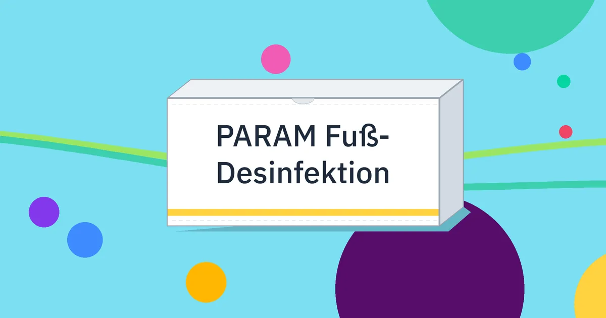 Symbolbild: Packung mit der Aufschrift PARAM Fuß-Desinfektion (PZN 18332530) – Verfügbarkeit und Bezug in Apotheken in Frankfurt am Main