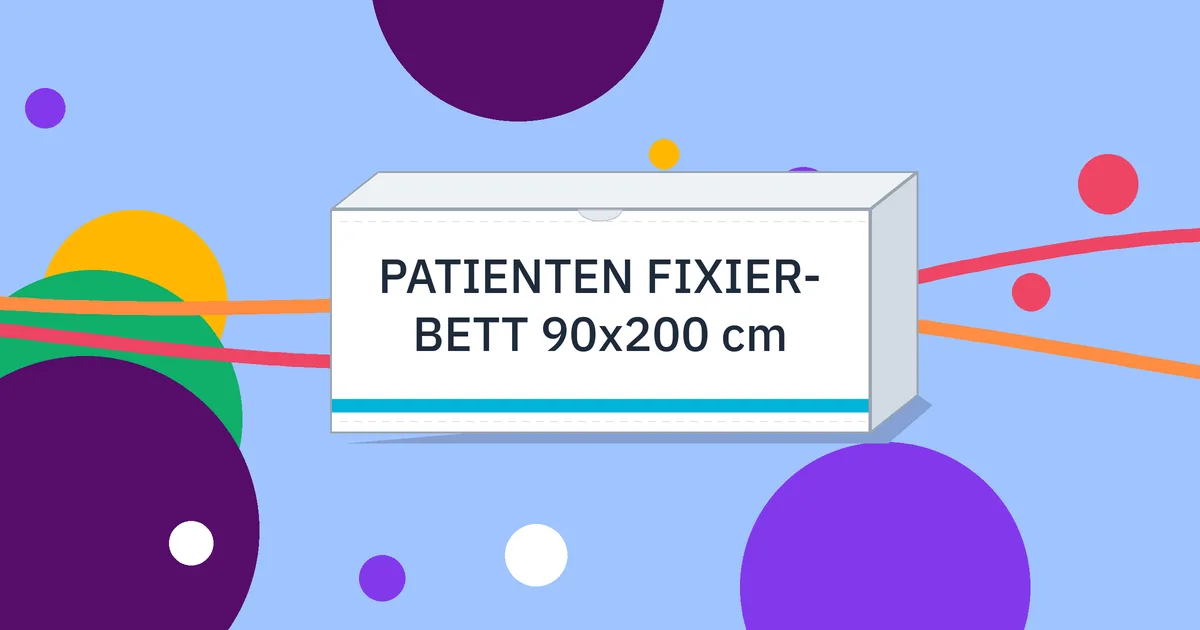 Symbolbild: Packung mit der Aufschrift PATIENTEN FIXIER-BETT 90x200 cm (PZN 16826966) – Verfügbarkeit und Bezug in Apotheken in Frankfurt am Main