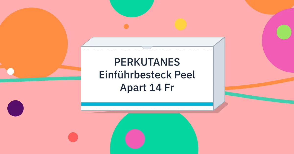 Symbolbild: Packung mit der Aufschrift PERKUTANES Einführbesteck Peel Apart 14 Fr (PZN 02807563) – Verfügbarkeit und Bezug in Apotheken in Frankfurt am Main