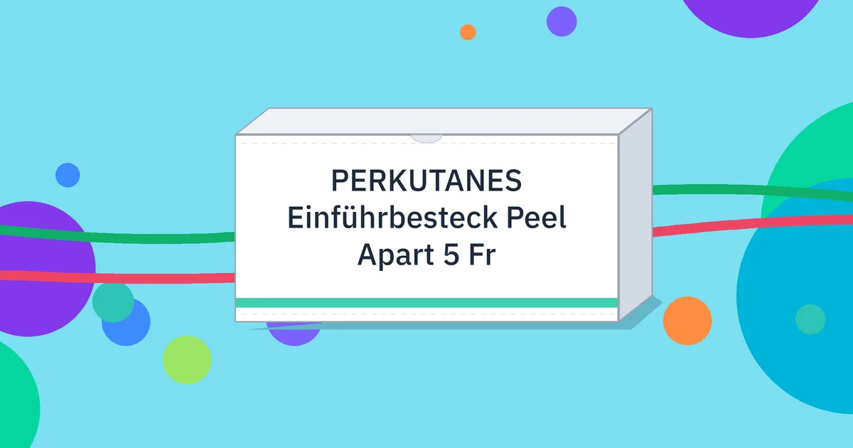 Symbolbild: Packung mit der Aufschrift PERKUTANES Einführbesteck Peel Apart 5 Fr (PZN 02757032) – Verfügbarkeit und Bezug in Apotheken in Frankfurt am Main
