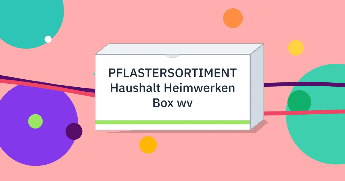 Symbolbild: Packung mit der Aufschrift PFLASTERSORTIMENT Haushalt Heimwerken Box wv (PZN 16879879) – Verfügbarkeit und Bezug in Apotheken in Frankfurt am Main