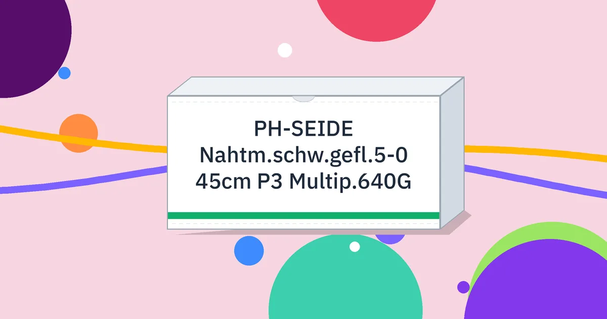 Symbolbild: Packung mit der Aufschrift PH-SEIDE Nahtm.schw.gefl.5-0 45cm P3 Multip.640G (PZN 18605399) – Verfügbarkeit und Bezug in Apotheken in Frankfurt am Main