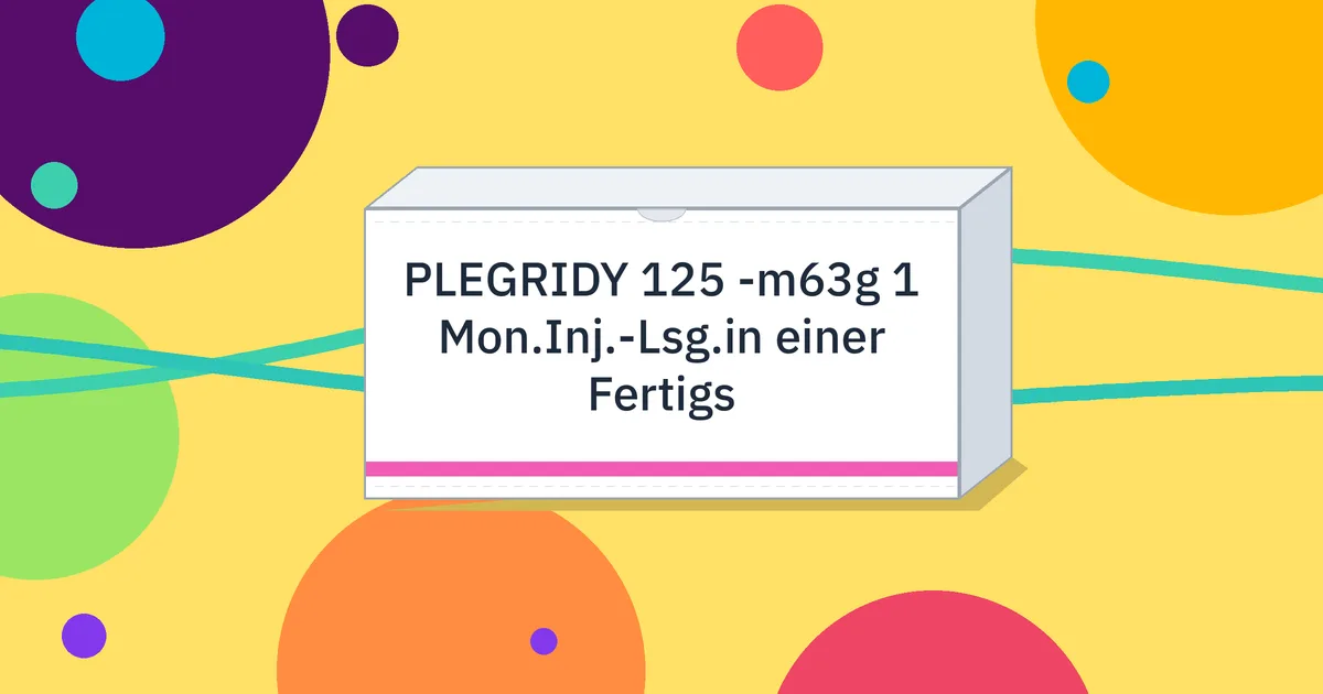Symbolbild: Packung mit der Aufschrift PLEGRIDY 125 -m63g 1 Mon.Inj.-Lsg.in einer Fertigs (PZN 12592448) – Verfügbarkeit und Bezug in Apotheken in Frankfurt am Main