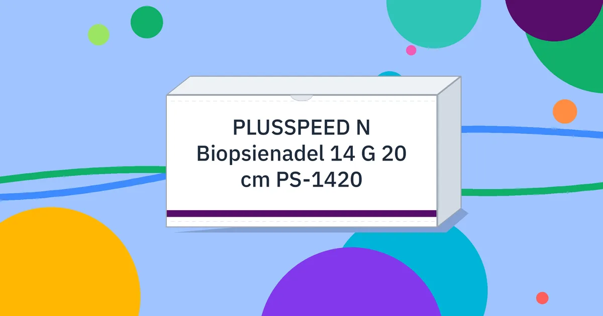Symbolbild: Packung mit der Aufschrift PLUSSPEED N Biopsienadel 14 G 20 cm PS-1420 (PZN 15632622) – Verfügbarkeit und Bezug in Apotheken in Frankfurt am Main