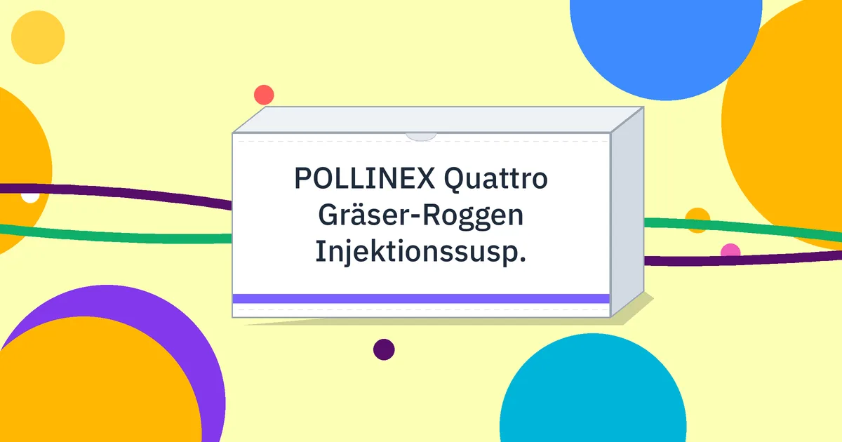 Symbolbild: Packung mit der Aufschrift POLLINEX Quattro Gräser-Roggen Injektionssusp. (PZN 13593289) – Verfügbarkeit und Bezug in Apotheken in Frankfurt am Main