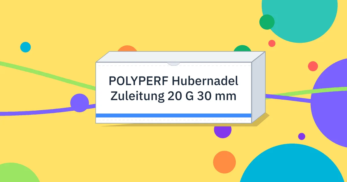 Symbolbild: Packung mit der Aufschrift POLYPERF Hubernadel Zuleitung 20 G 30 mm (PZN 12426135) – Verfügbarkeit und Bezug in Apotheken in Frankfurt am Main