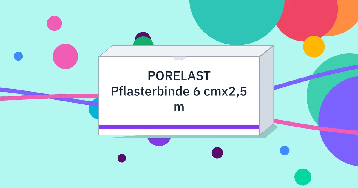 Symbolbild: Packung mit der Aufschrift PORELAST Pflasterbinde 6 cmx2,5 m (PZN 07189911) – Verfügbarkeit und Bezug in Apotheken in Frankfurt am Main