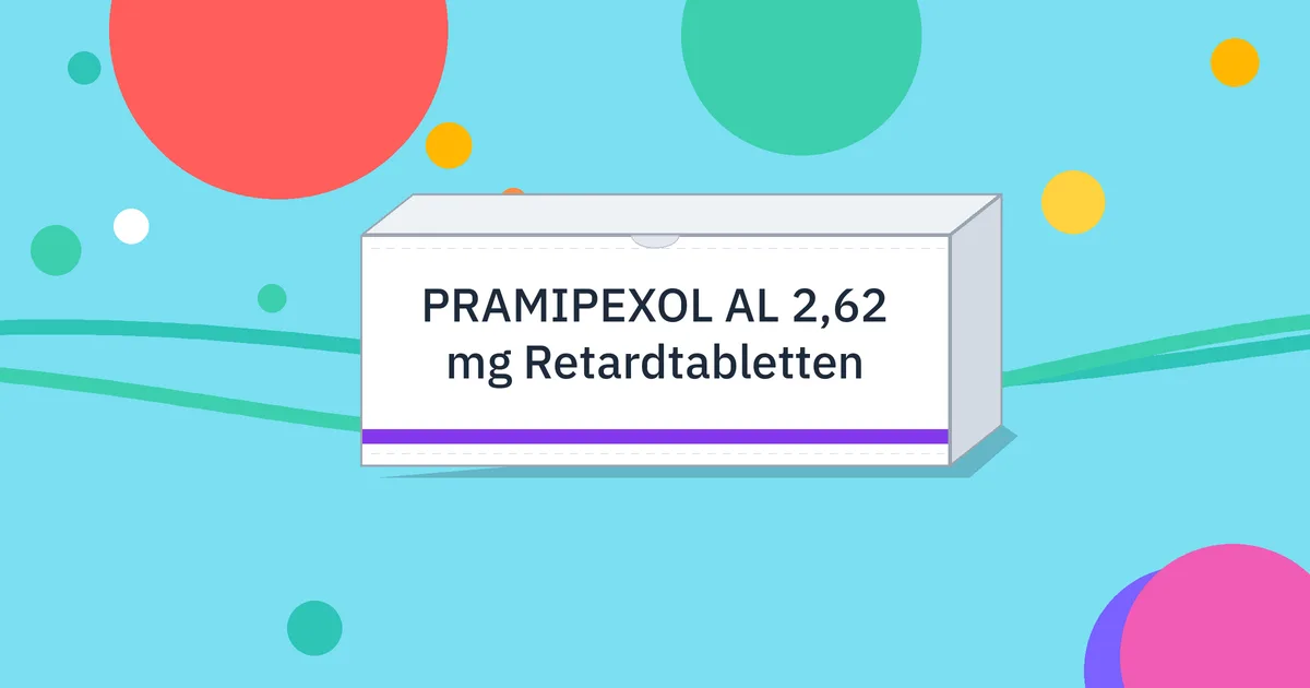 Symbolbild: Packung mit der Aufschrift PRAMIPEXOL AL 2,62 mg Retardtabletten (PZN 15785685) – Verfügbarkeit und Bezug in Apotheken in Frankfurt am Main