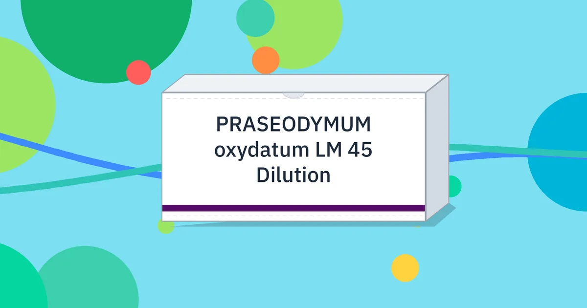 Symbolbild: Packung mit der Aufschrift PRASEODYMUM oxydatum LM 45 Dilution (PZN 13666829) – Verfügbarkeit und Bezug in Apotheken in Frankfurt am Main