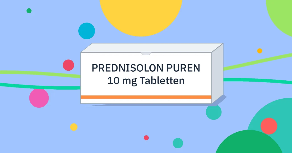 Symbolbild: Packung mit der Aufschrift PREDNISOLON PUREN 10 mg Tabletten (PZN 19824241) – Verfügbarkeit und Bezug in Apotheken in Frankfurt am Main