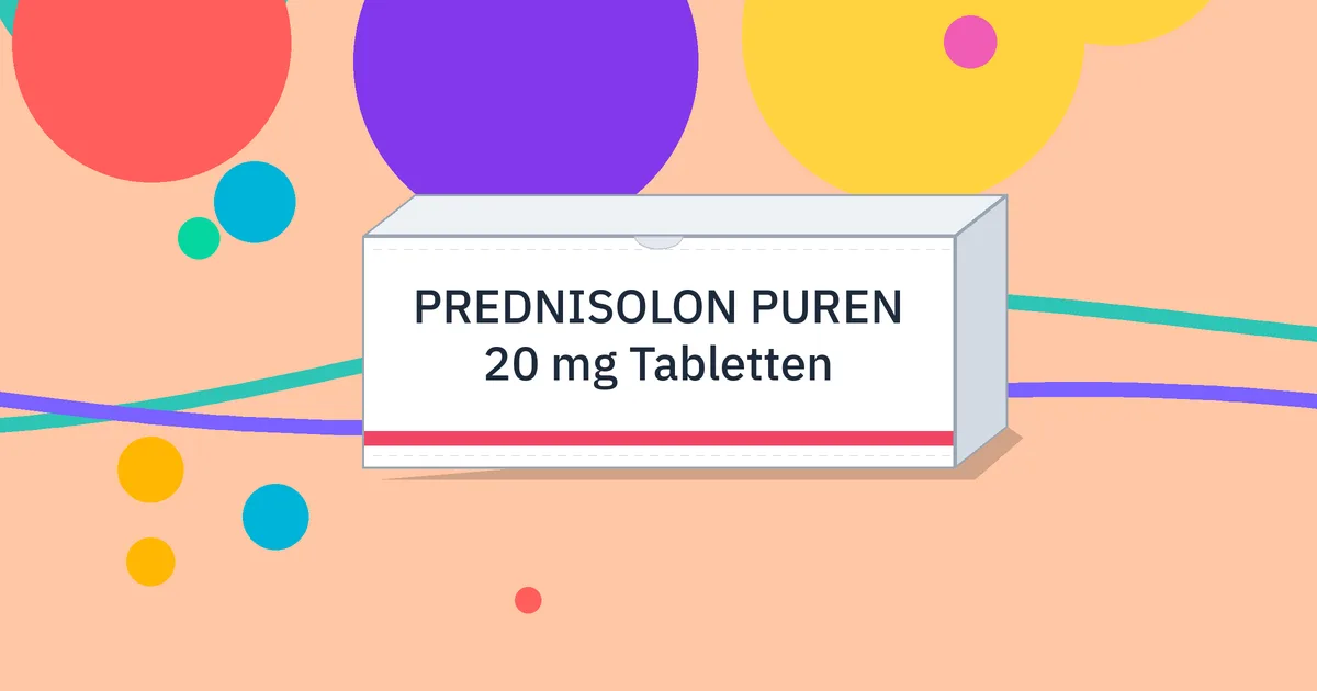 Symbolbild: Packung mit der Aufschrift PREDNISOLON PUREN 20 mg Tabletten (PZN 19824235) – Verfügbarkeit und Bezug in Apotheken in Frankfurt am Main