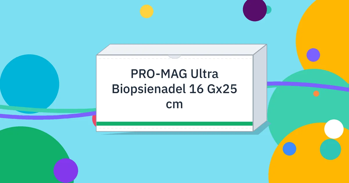 Symbolbild: Packung mit der Aufschrift PRO-MAG Ultra Biopsienadel 16 Gx25 cm (PZN 06769210) – Verfügbarkeit und Bezug in Apotheken in Frankfurt am Main