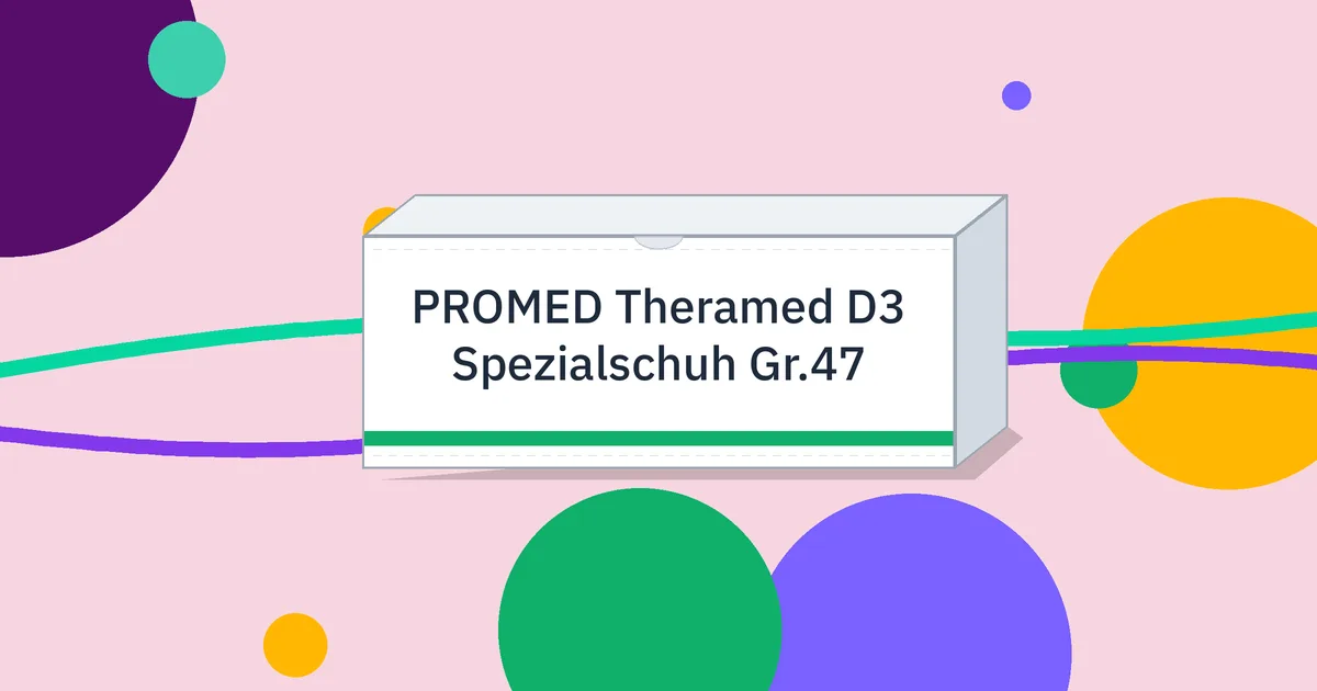 Symbolbild: Packung mit der Aufschrift PROMED Theramed D3 Spezialschuh Gr.47 (PZN 05482392) – Verfügbarkeit und Bezug in Apotheken in Frankfurt am Main