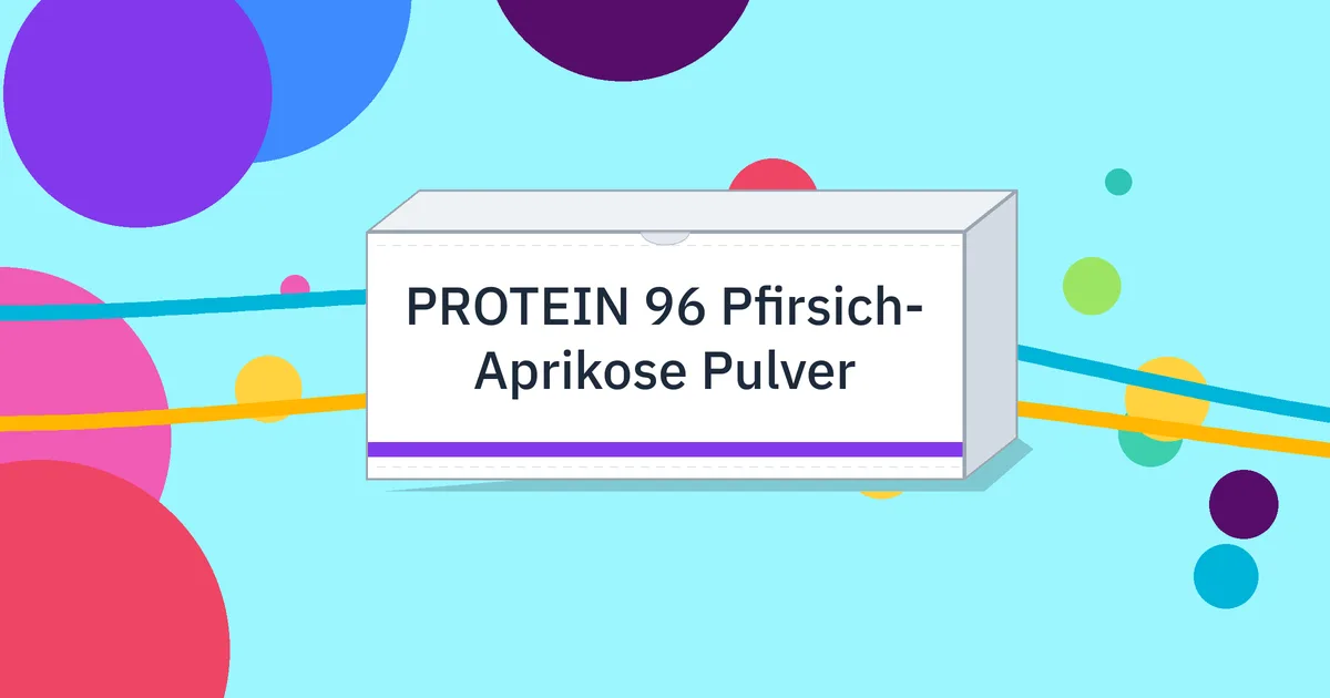 Symbolbild: Packung mit der Aufschrift PROTEIN 96 Pfirsich-Aprikose Pulver (PZN 10534027) – Verfügbarkeit und Bezug in Apotheken in Frankfurt am Main