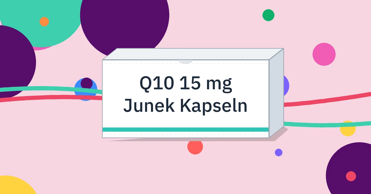Symbolbild: Packung mit der Aufschrift Q10 15 mg Junek Kapseln (PZN 09720339) – Verfügbarkeit und Bezug in Apotheken in Frankfurt am Main