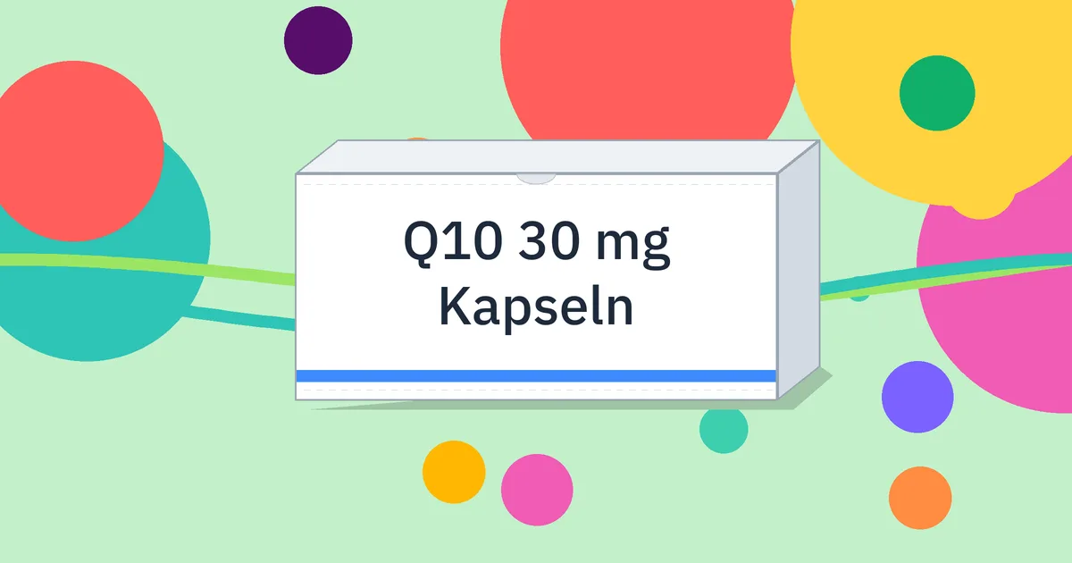 Symbolbild: Packung mit der Aufschrift Q10 30 mg Kapseln (PZN 02577442) – Verfügbarkeit und Bezug in Apotheken in Frankfurt am Main